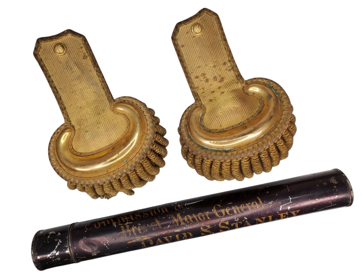 ORIGINAL CIVIL WAR GOLD BULLION EPAULETS AND PAINTED DOCUMENT TUBE OF ...