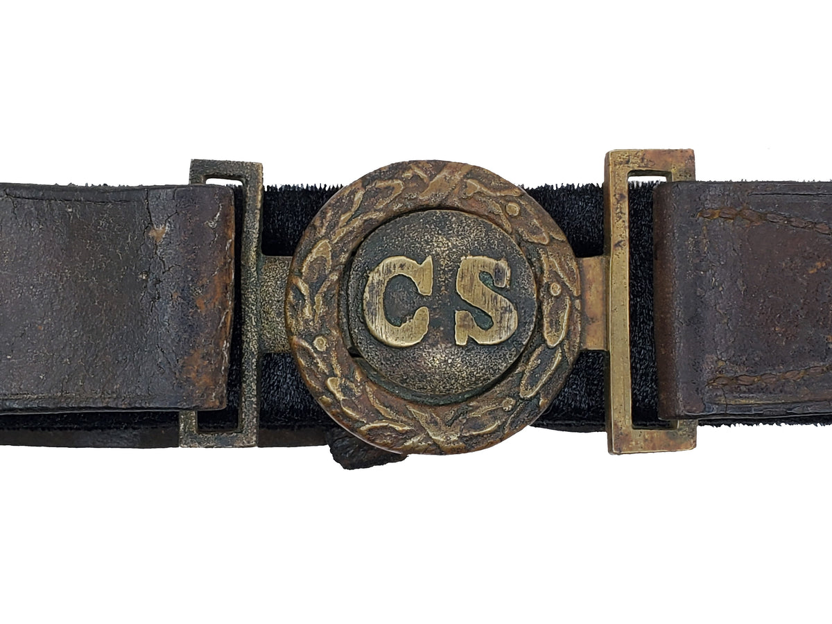 CONFEDERATE CS 2 PC BUCKLE ON ORIGINAL LEATHER BELT – 1st Alabama Cavalry